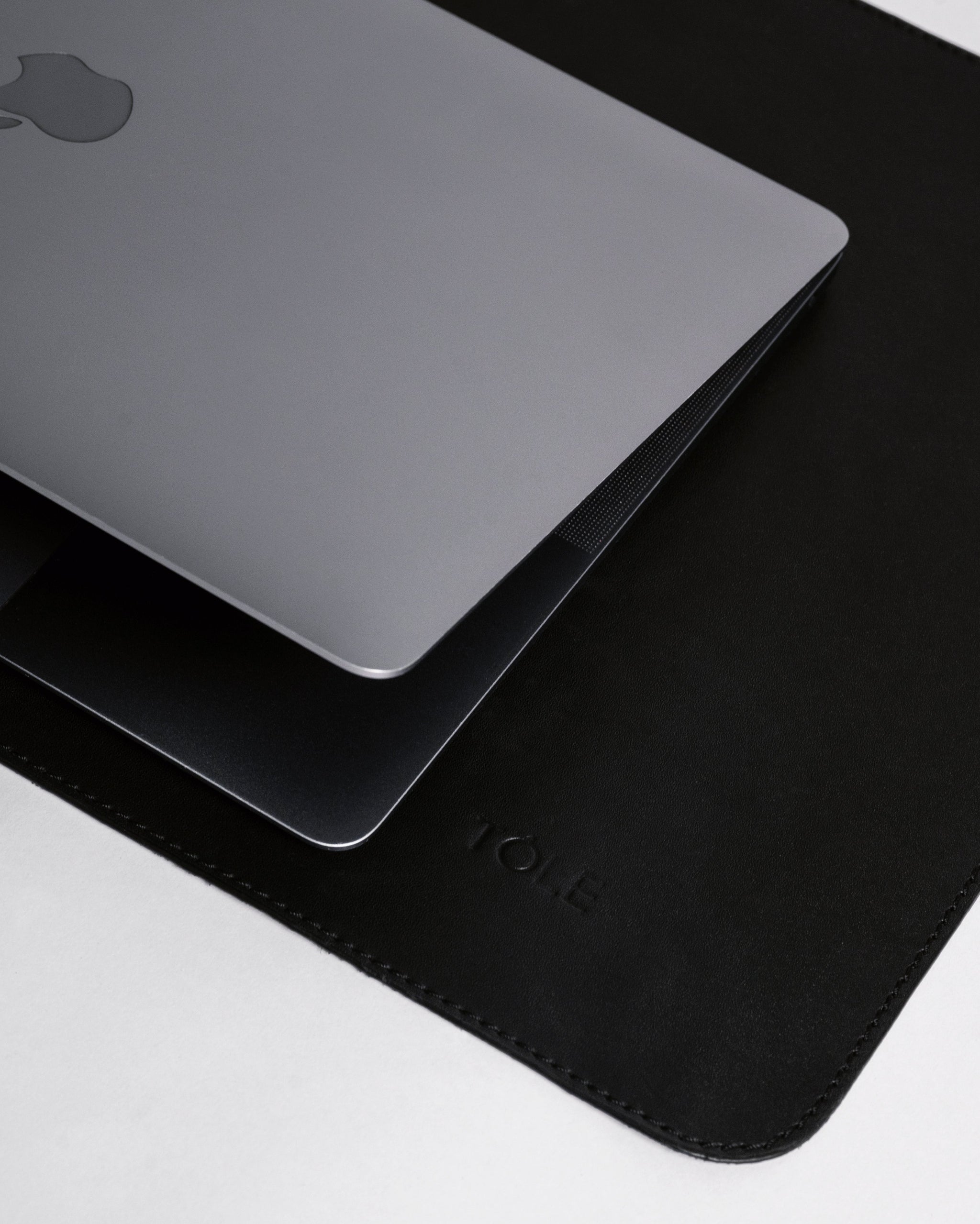 Black leather desk mat - Extended for Work from Home